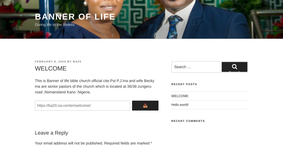 WELCOME – Banner of life